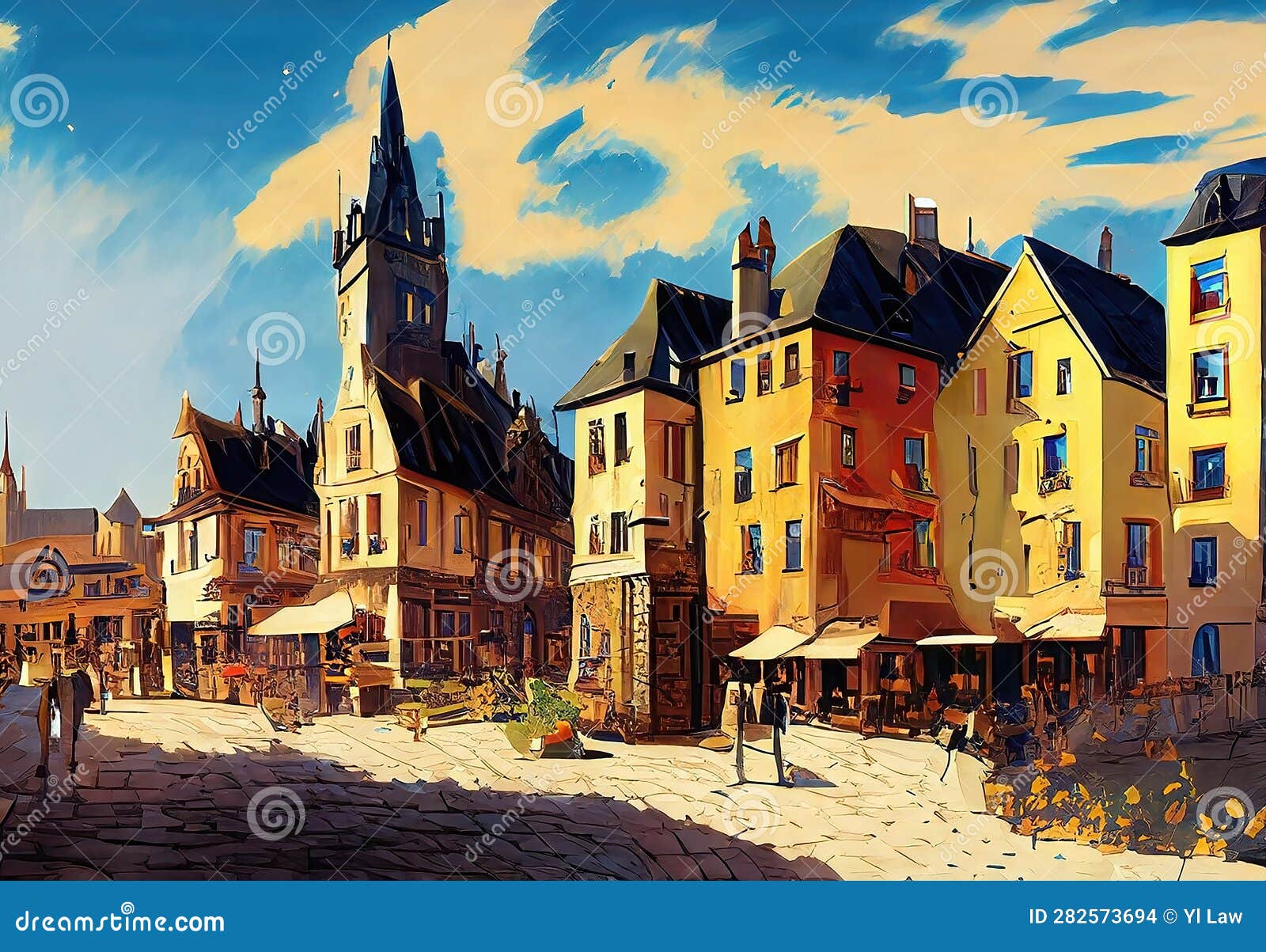 Europe Town Illustrators Style Sharp Rendered Stock Illustration ...