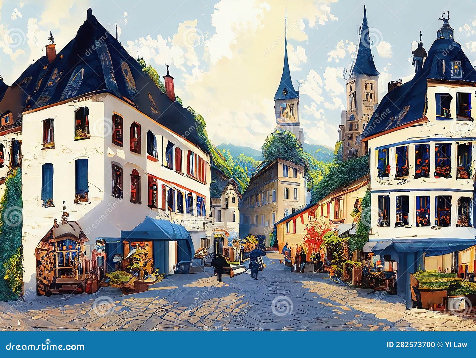 Europe Town Illustrators Style Sharp Rendered Stock Illustration ...