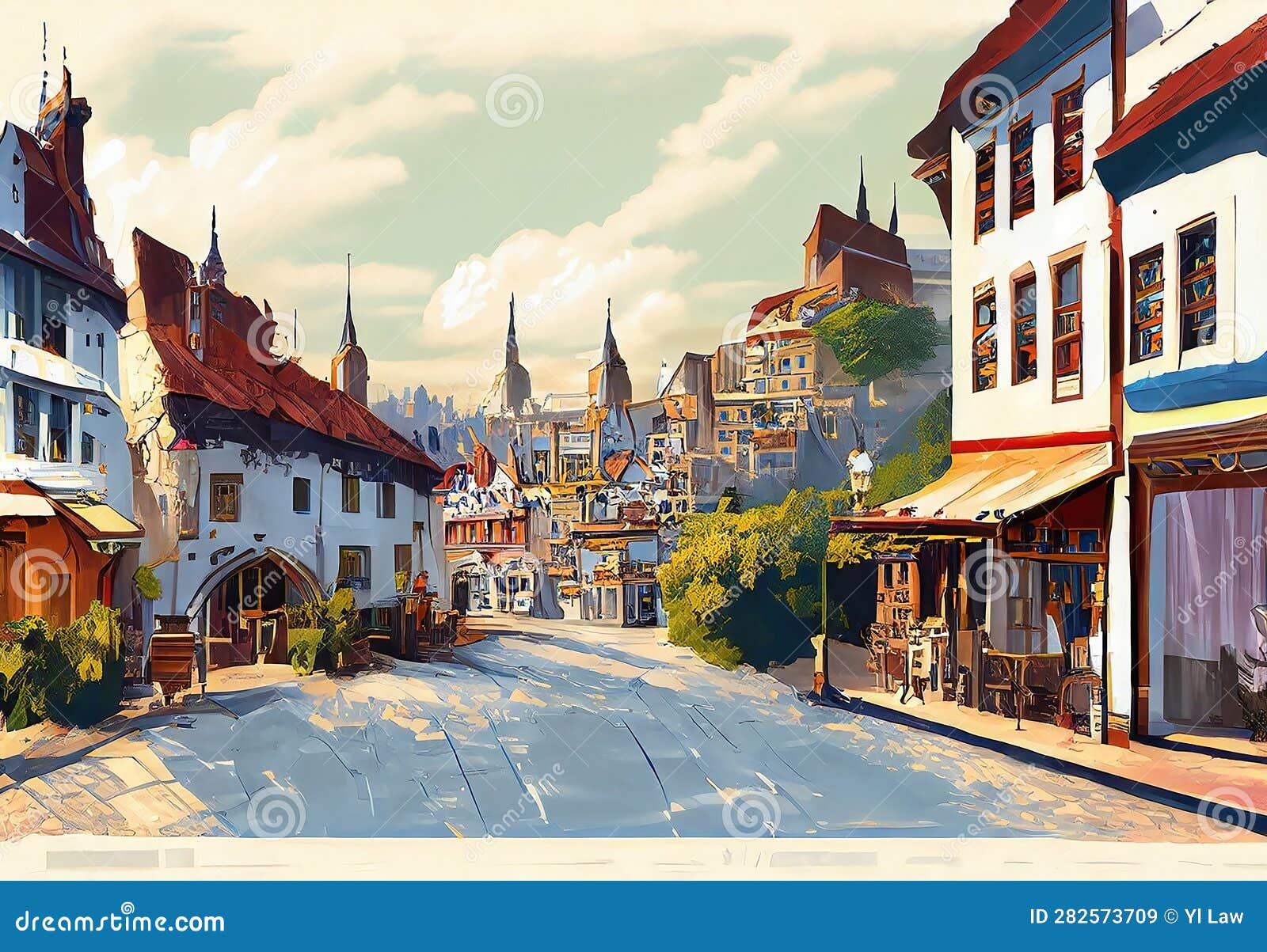 Europe Town Illustrators Style Sharp Rendered Stock Illustration ...