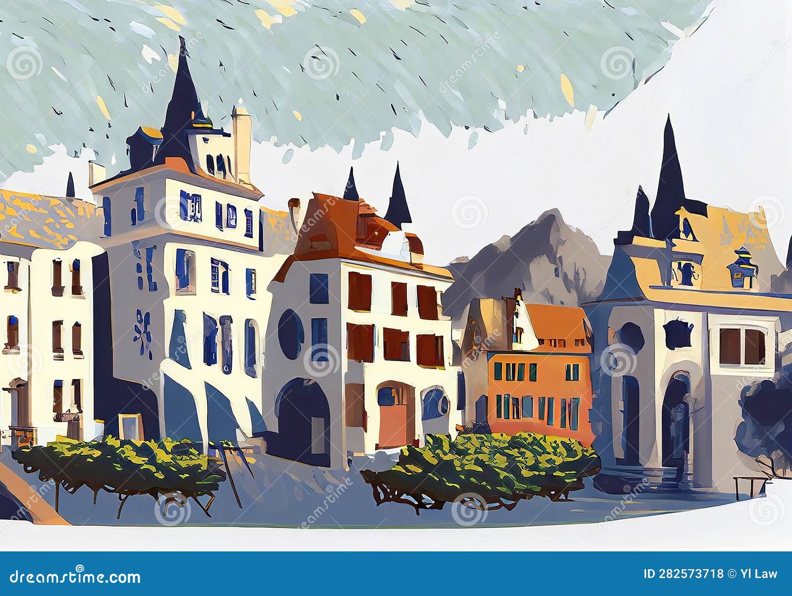 Europe Town Illustrators Style Sharp Rendered Stock Illustration ...
