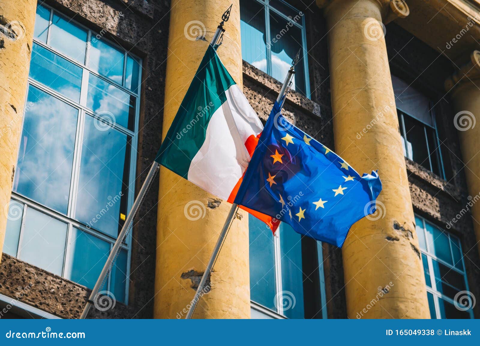 Europe Union and Italy Flags Together Symbolizing Unity Stock Photo ...