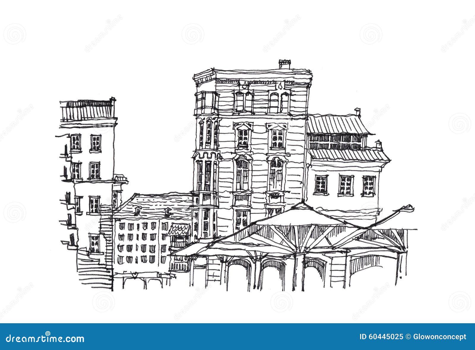 European Architecture Sketch Doodle Illustration Stock Illustration ...