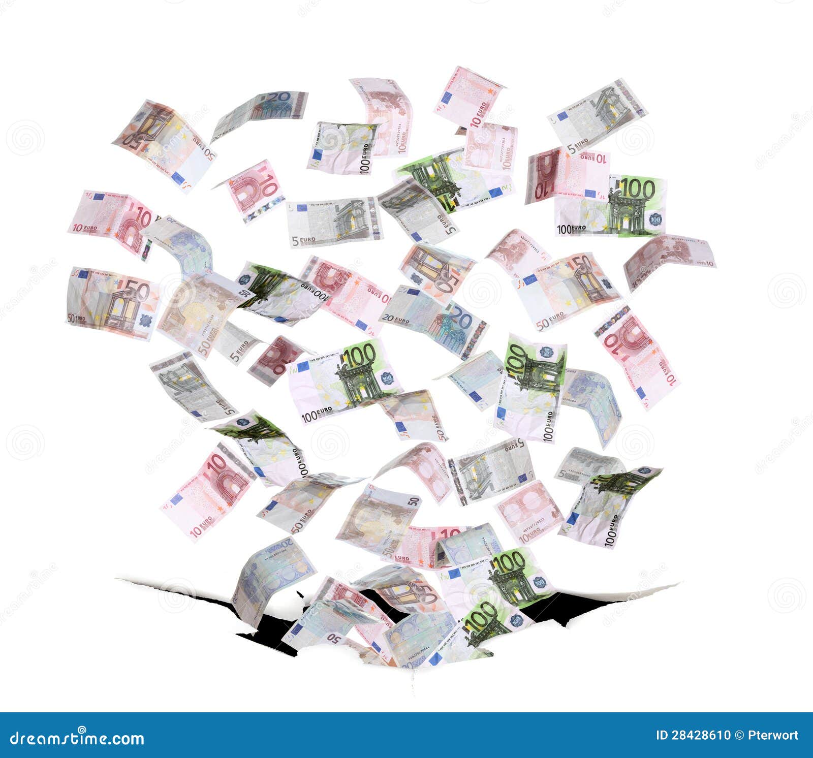 European Bank Notes Falling in Black Hole Stock Photo - Image of copy ...