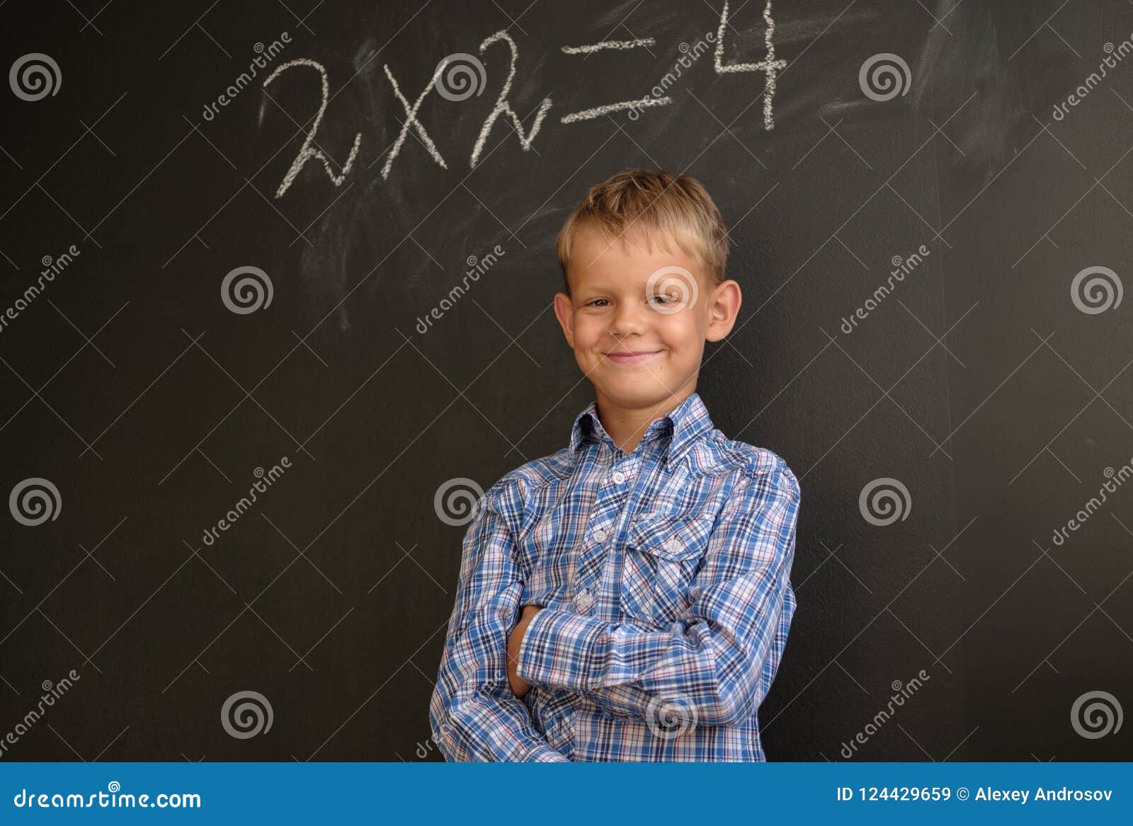 European Boy Thinking about Solving a Mathematical Problem, Standing at ...