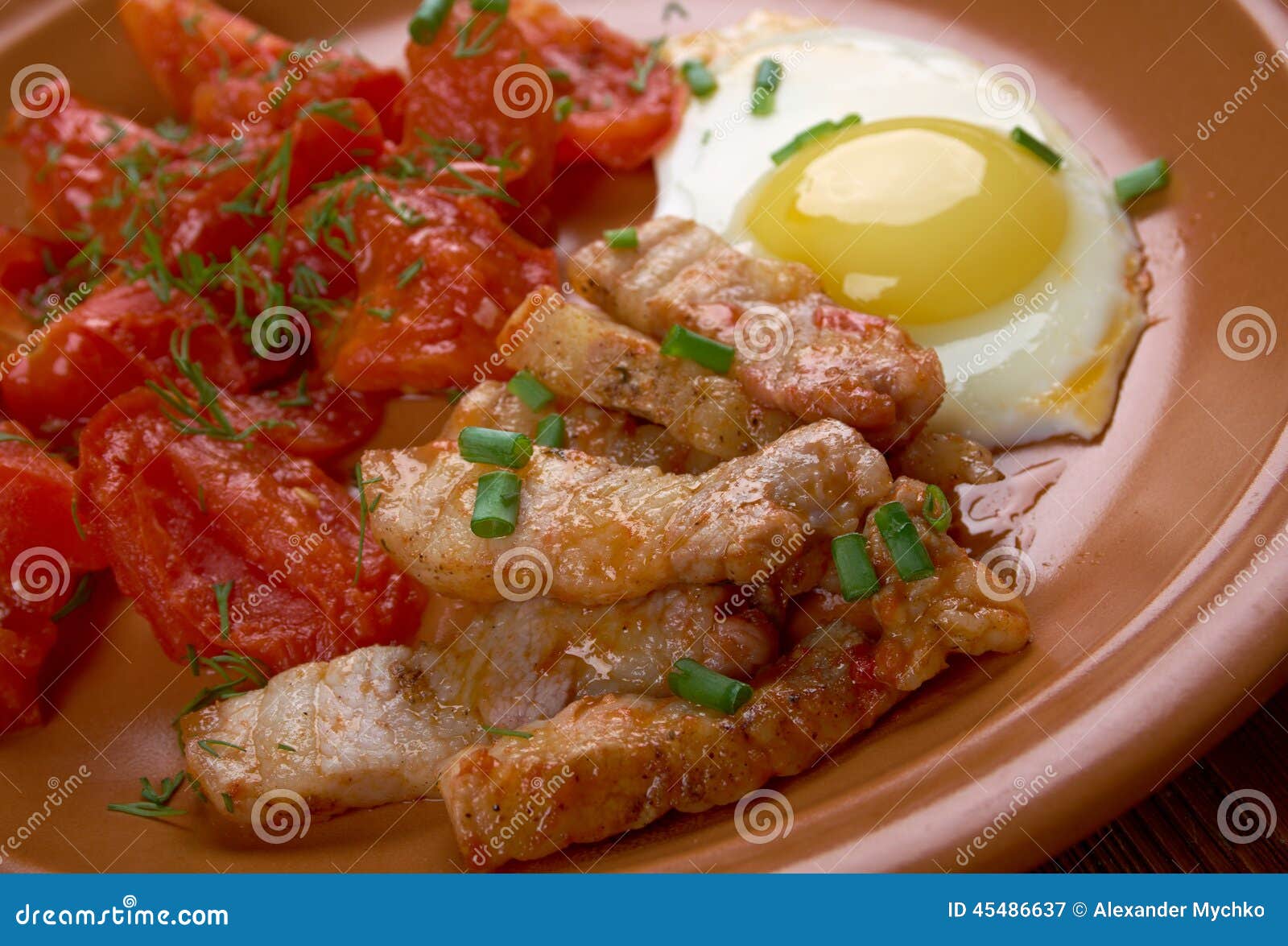 European Breakfast With Fresh Croissants, Fried Eggs, Herbs And Orange ...