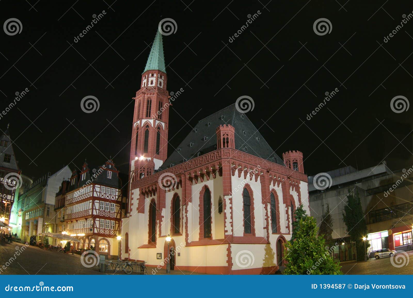 European church at night stock image. Image of tower, european - 1394587