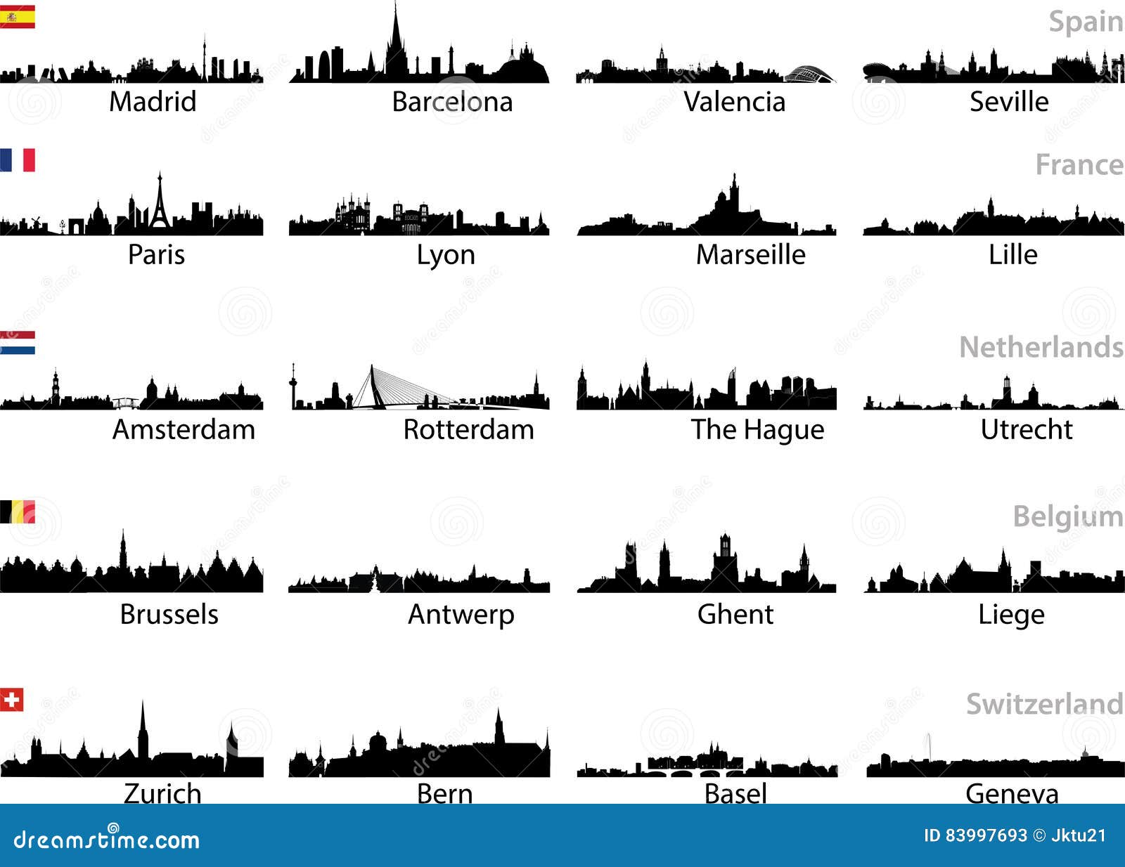 European Cities Skylines Vector Set Stock Vector - Illustration of haag ...