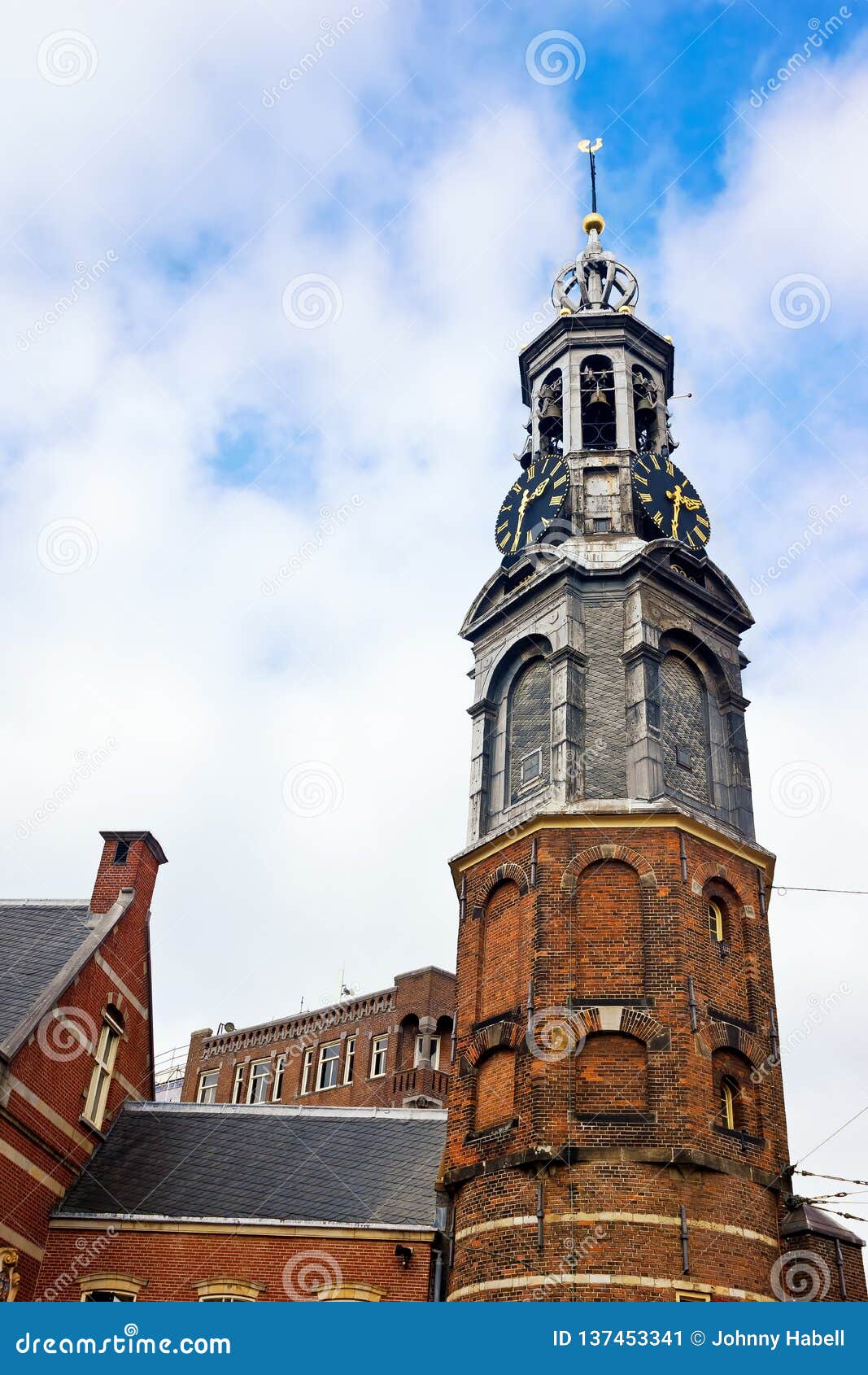 European Clock Tower in Amsterdam Stock Image - Image of europe ...