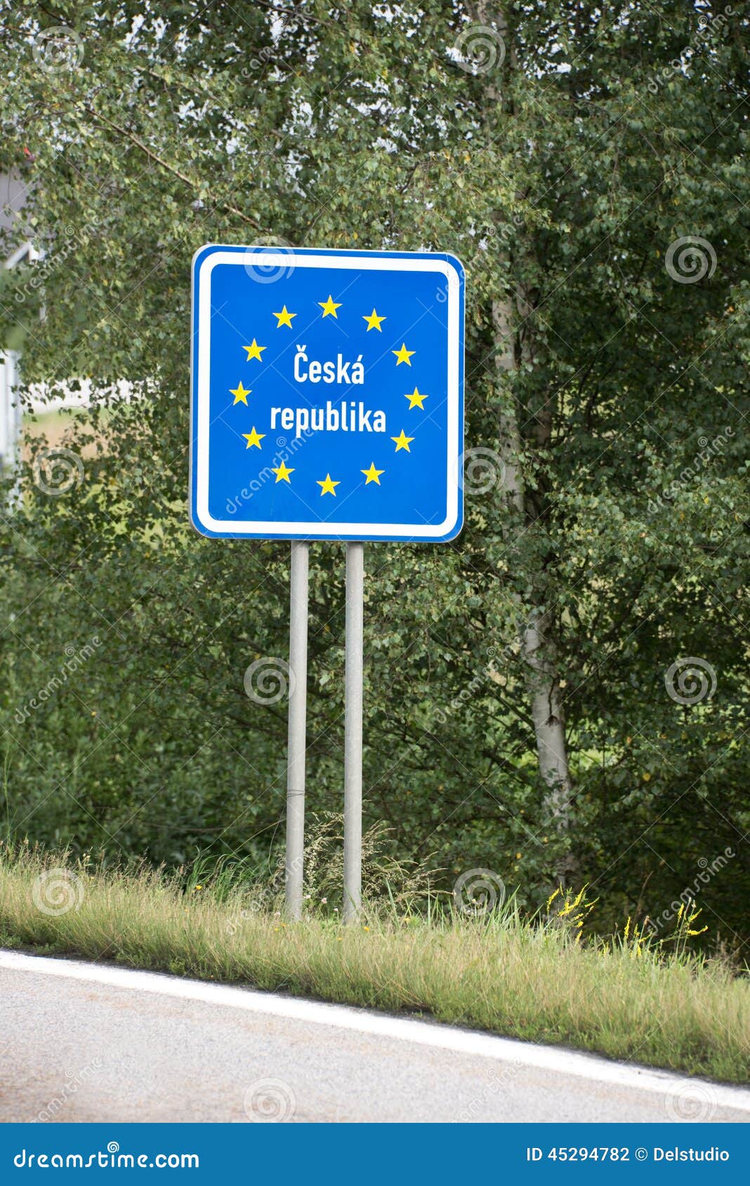 European Czech Republic Blue Border Post Stock Photo - Image of travel ...