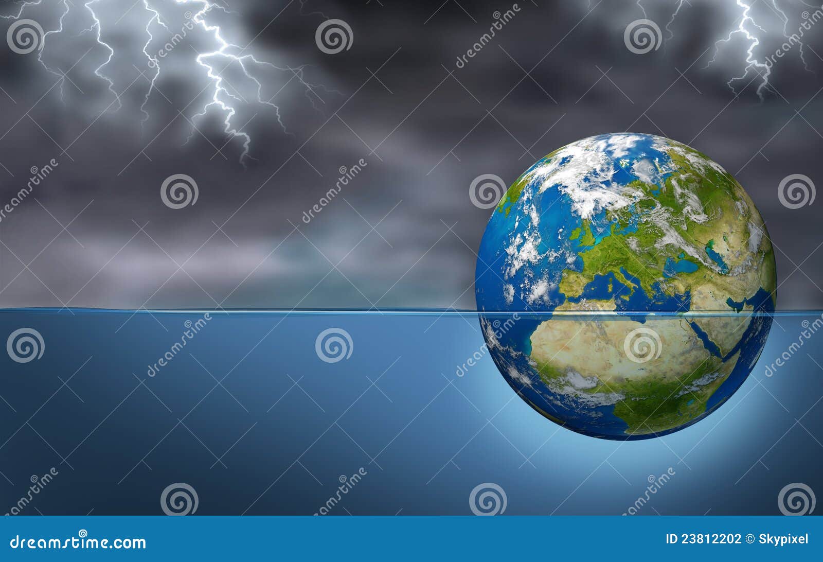 Sinking Planet Earth With Continents Concept For Poster Global Warming ...