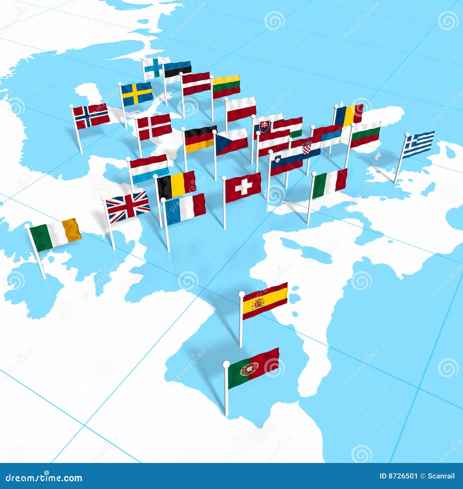 European flags on map stock illustration. Illustration of association ...