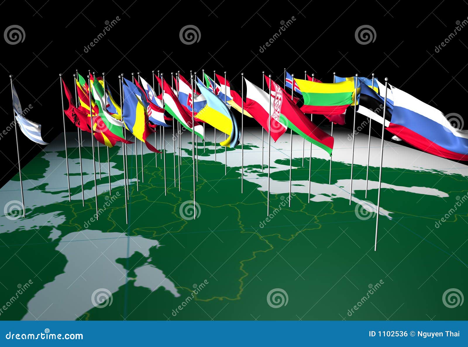 European Flags on Map (East View) Stock Illustration - Illustration of ...
