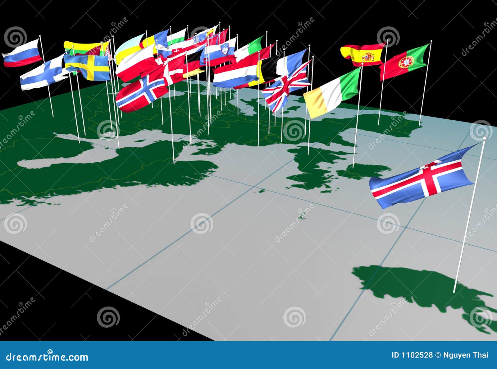 European Flags on Map (North View) Stock Illustration - Illustration of ...