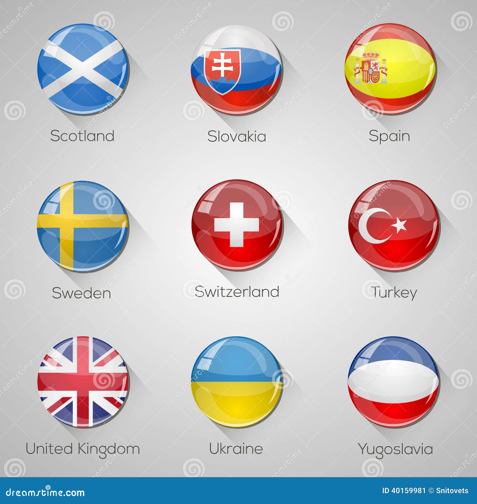 European Flags Set Glossy Buttons with Long Shadows. Stock Vector ...
