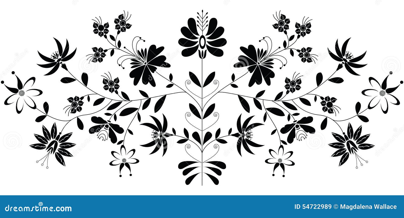 European Folk Floral Pattern in Black on White Background Stock Vector ...