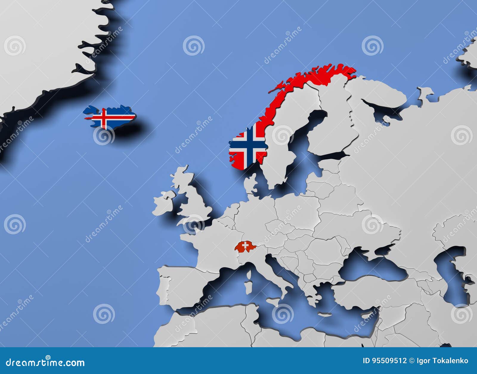 European Free Trade Association EFTA 3d Render in Map Stock ...