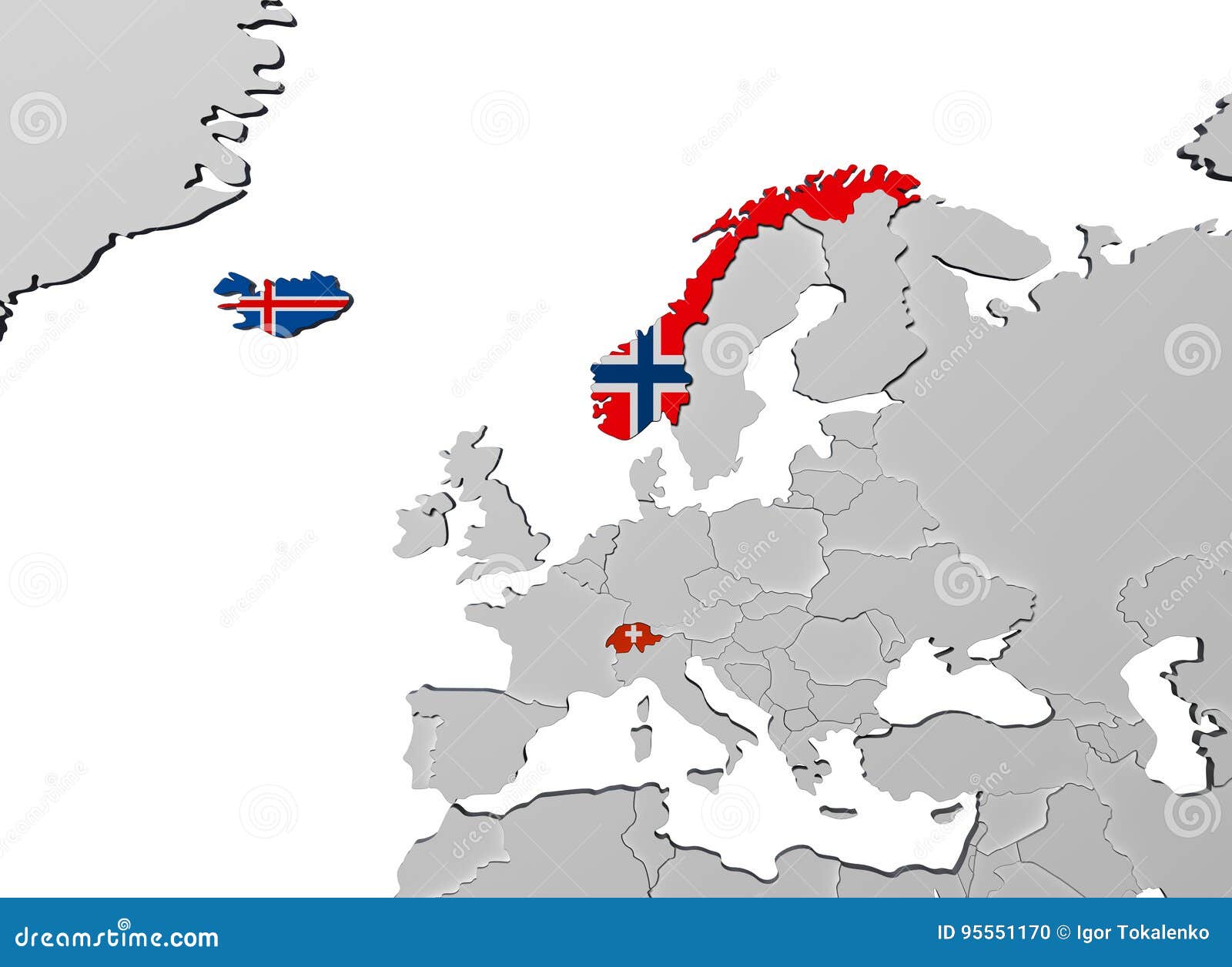 European Free Trade Association EFTA 3d Render in Map Stock ...