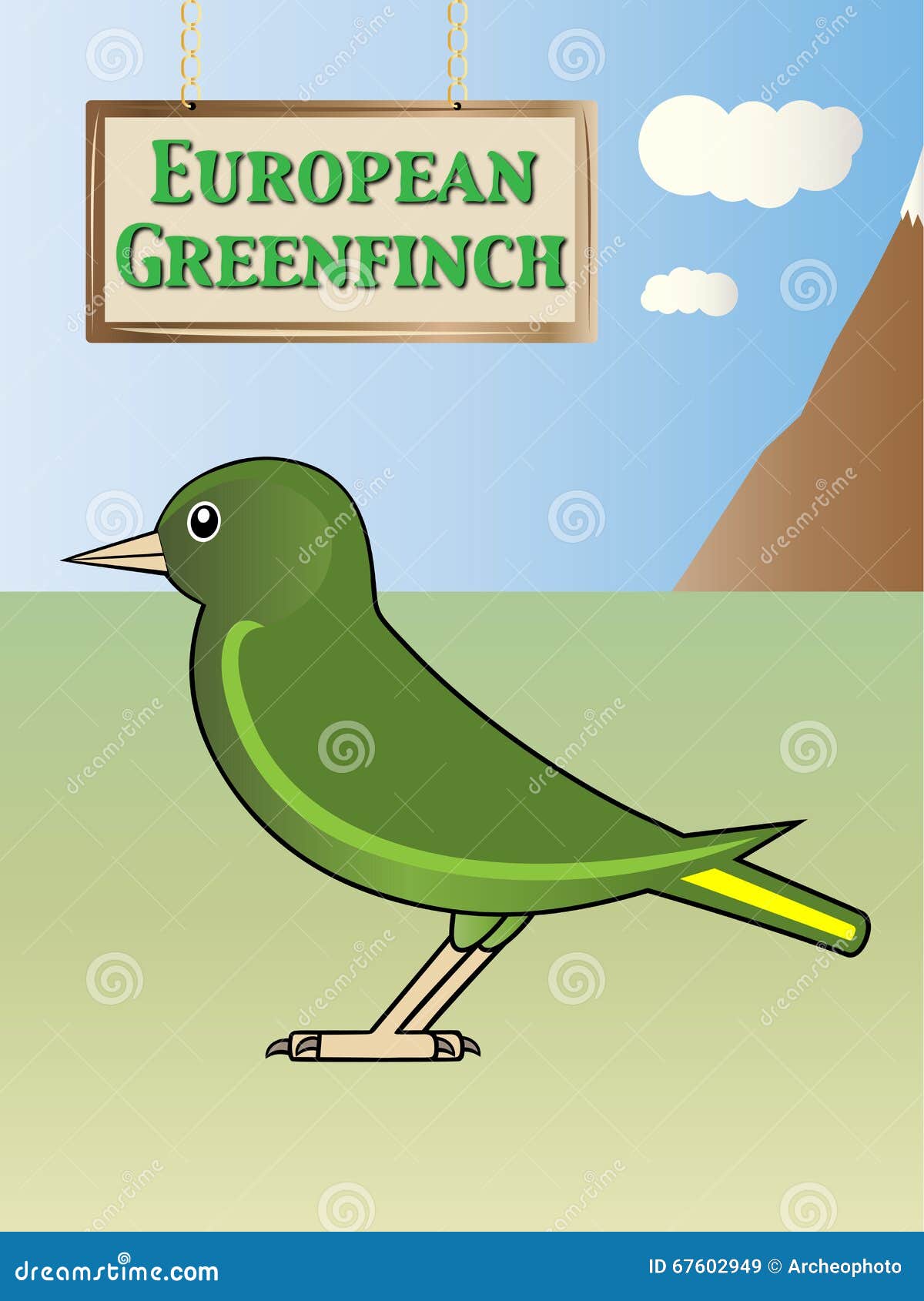 European Greenfinch Poses Cute Cartoon Character Seamless Wallpaper ...