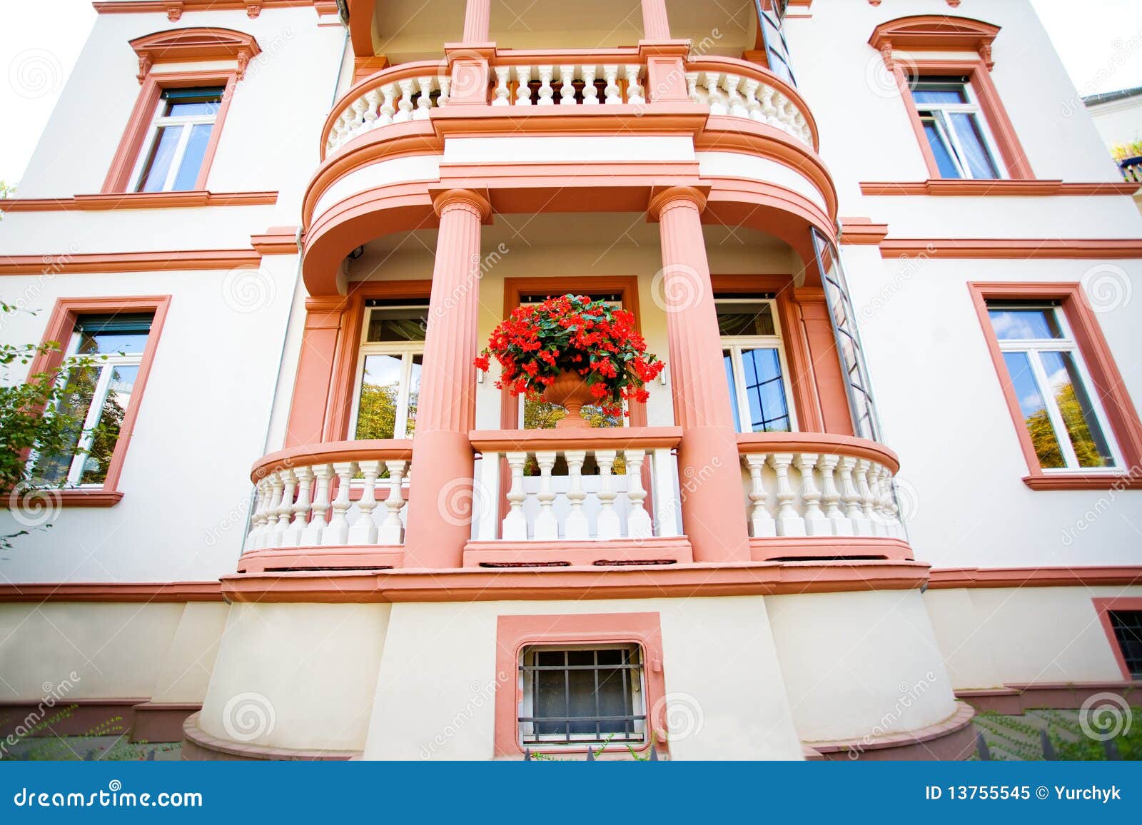 European House with Balcony Stock Image - Image of residential, mansion ...