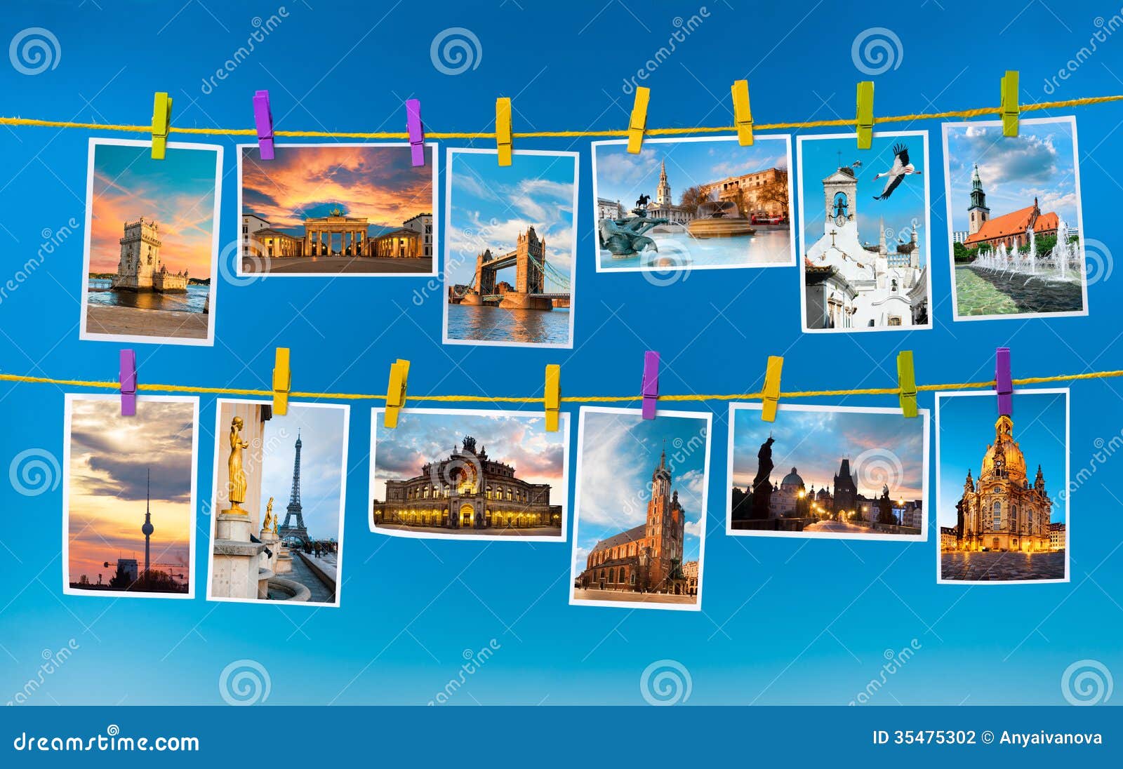 European Landmarks, Collage Stock Photo - Image of pegs, hung: 35475302