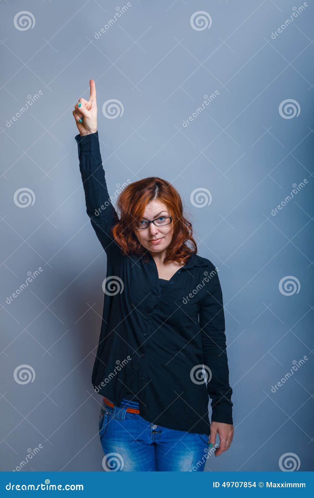 European -looking Woman of 30 Years is Pointing Stock Photo - Image of ...