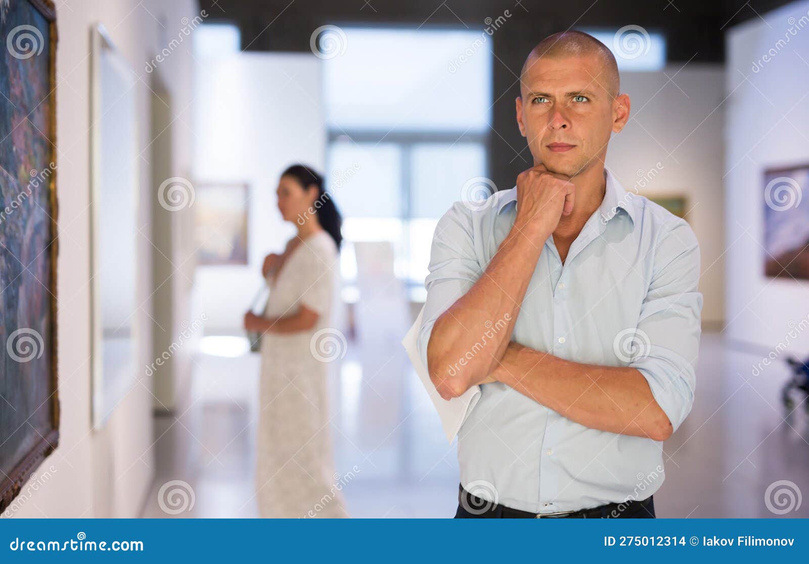Man Admiring Art Work in Museum Stock Photo - Image of observing ...