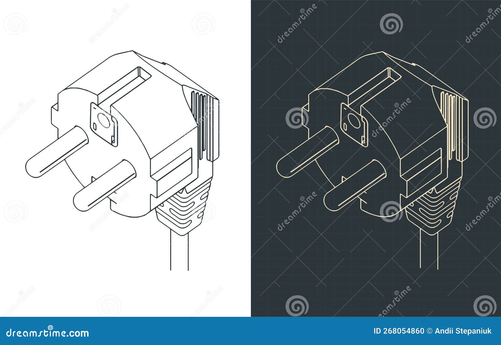 European Power Plug Isometric Blueprints Stock Vector - Illustration of ...