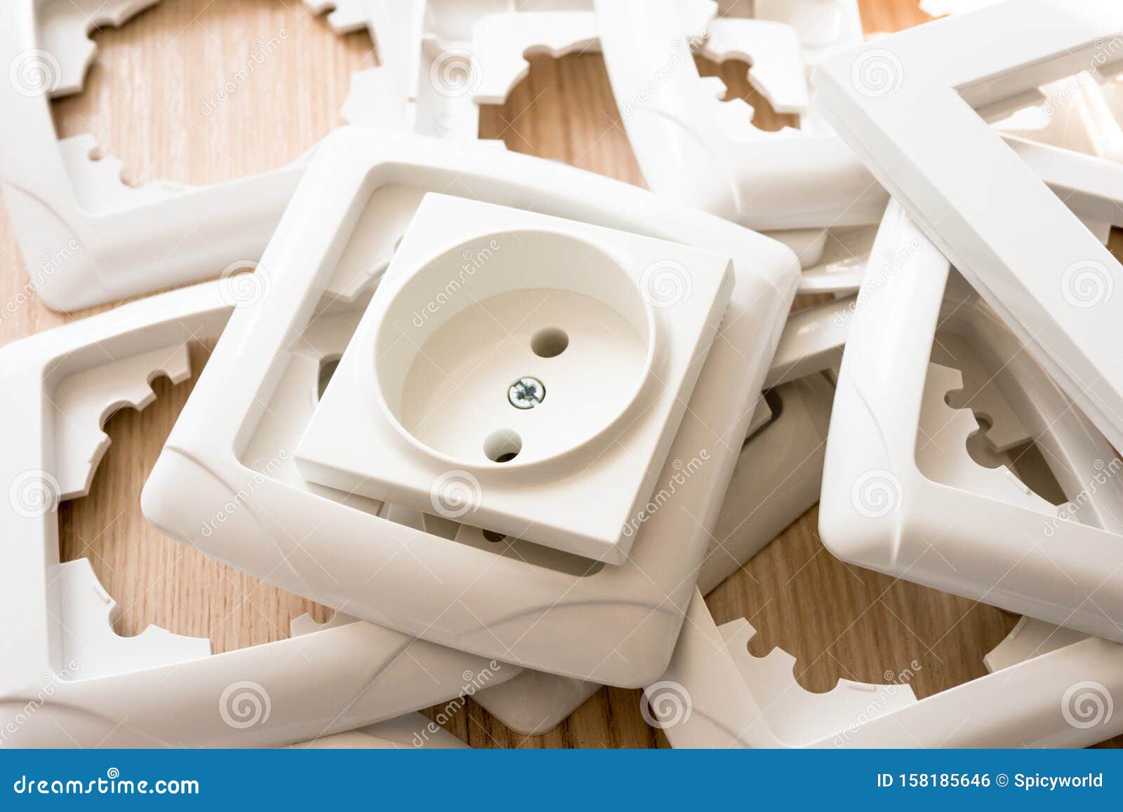 European Power Socket on the Light Wooden Table Stock Photo - Image of ...