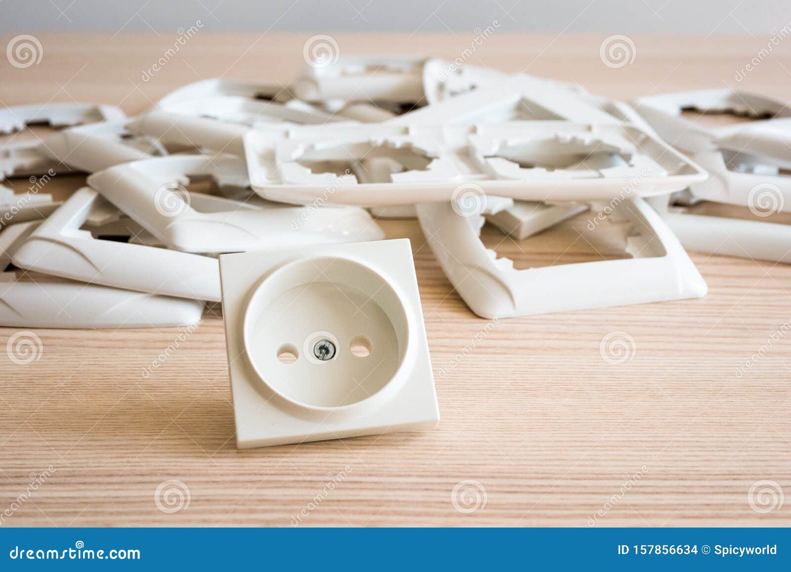 European Power Socket and the Stack of Socket Frames Stock Photo ...
