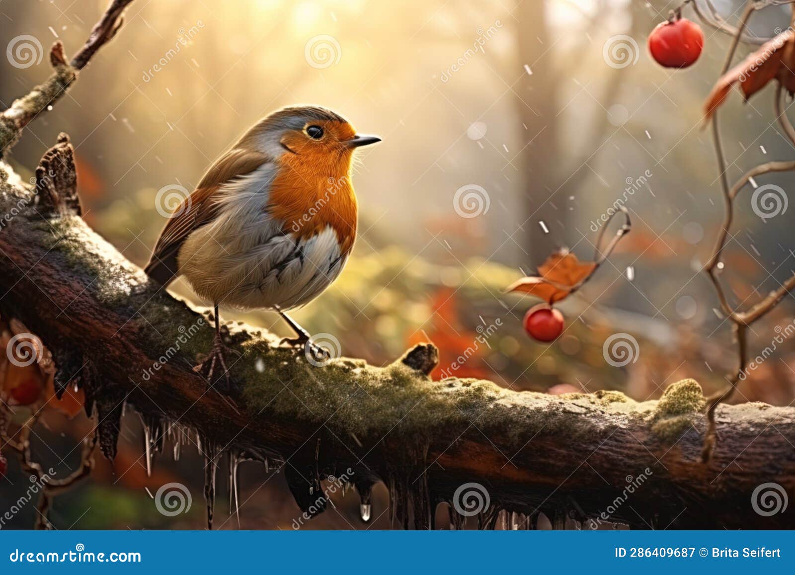 European Robin Bird in Autumn Park. Generative AI Stock Image - Image ...