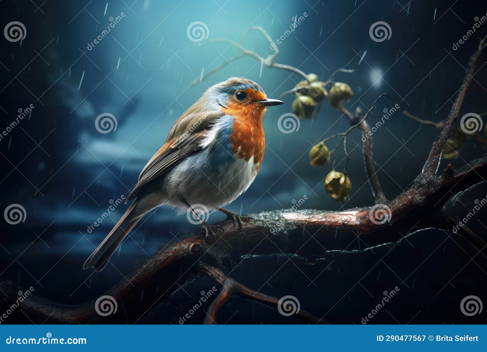 European Robin Bird in the Cold Winter and Snow Stock Illustration ...