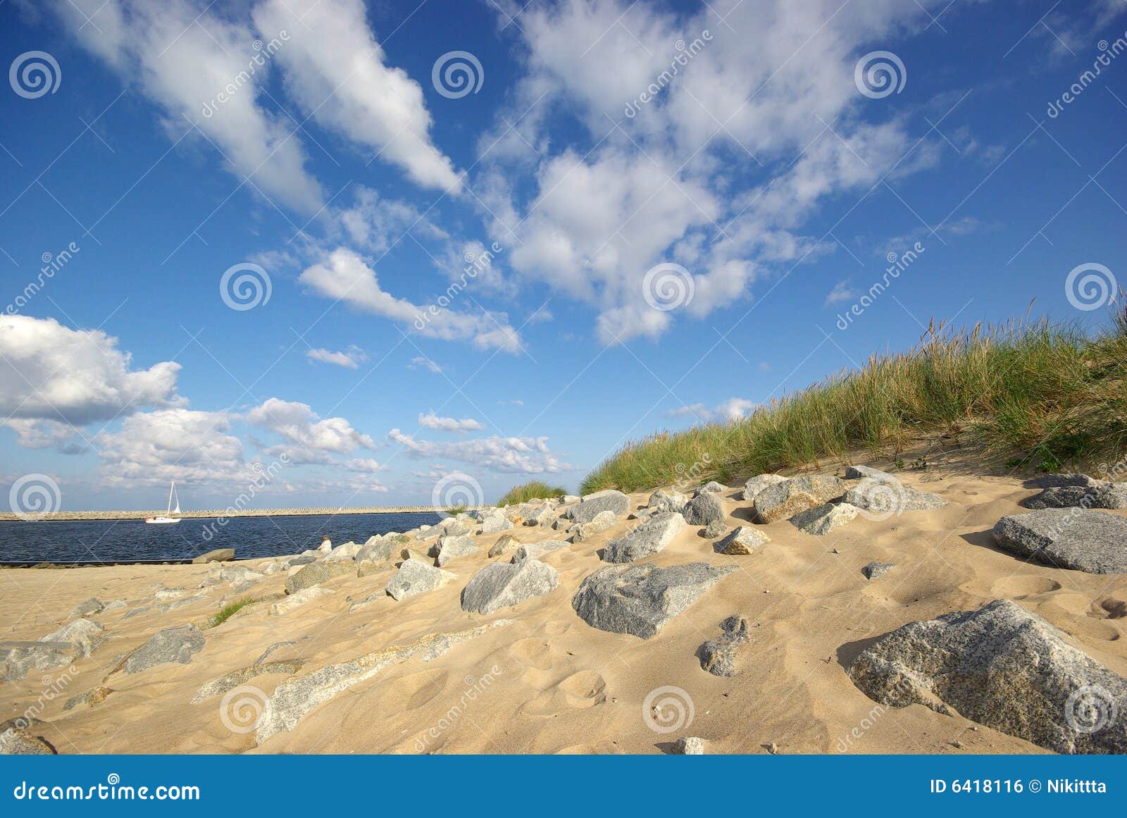 European sandy beach scene stock photo. Image of clouds - 6418116