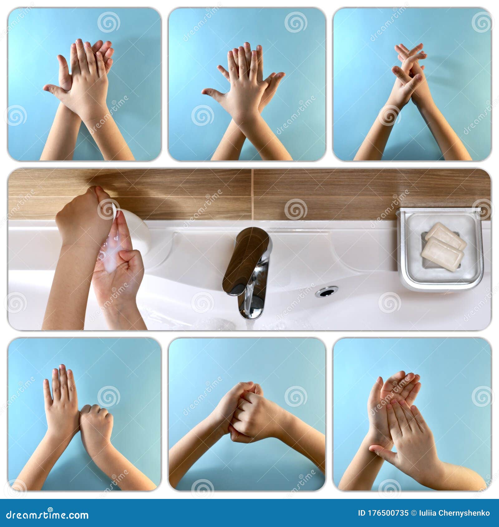Step-by-step Instructions of Hygienic Hand Washing with Soap. Stock ...