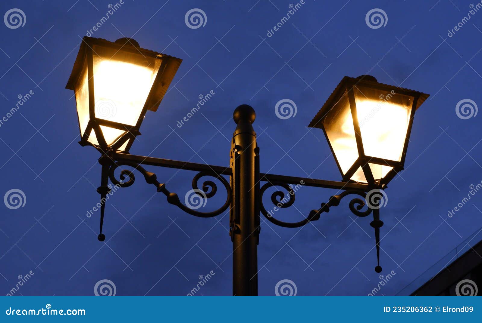 European Street Light with Blue Cloudy Sky Stock Photo - Image of night ...