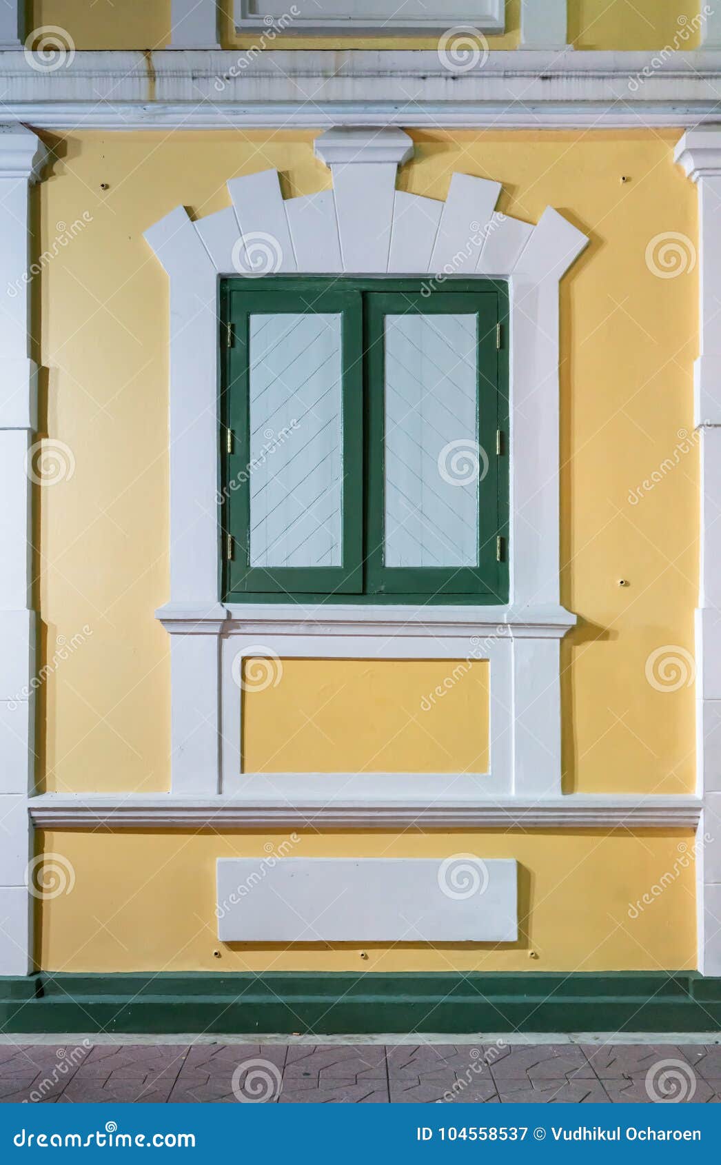 European Style Window on Yellow and White Wall. Stock Image - Image of ...