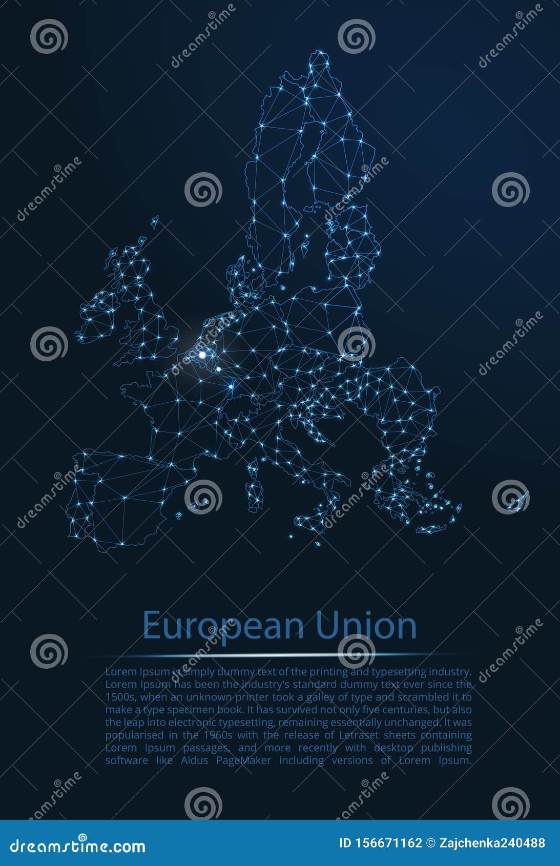 European Union Communication Network Map. Vector Low Poly Image of a ...