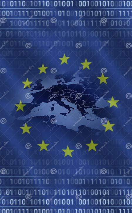 European Union Flag with Binary Codes Stock Illustration - Illustration ...