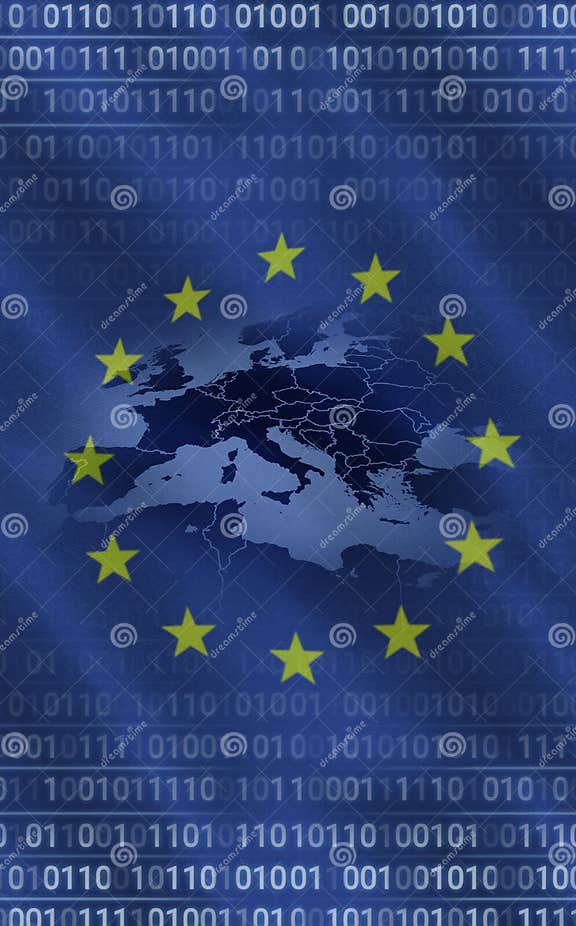 European Union Flag with Binary Codes Stock Illustration - Illustration ...