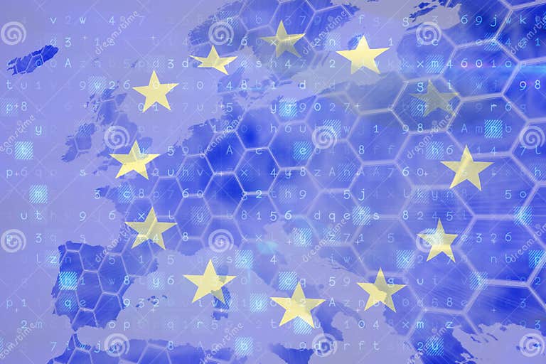 European Union Flag with Binary Codes Stock Photo - Image of background ...