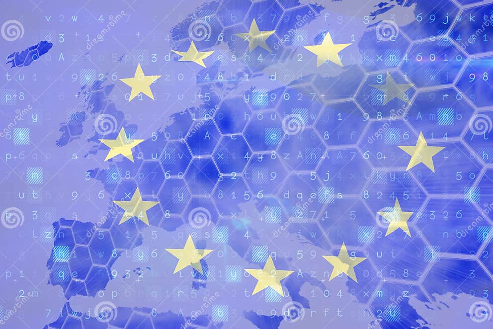 European Union Flag with Binary Codes Stock Photo - Image of background ...