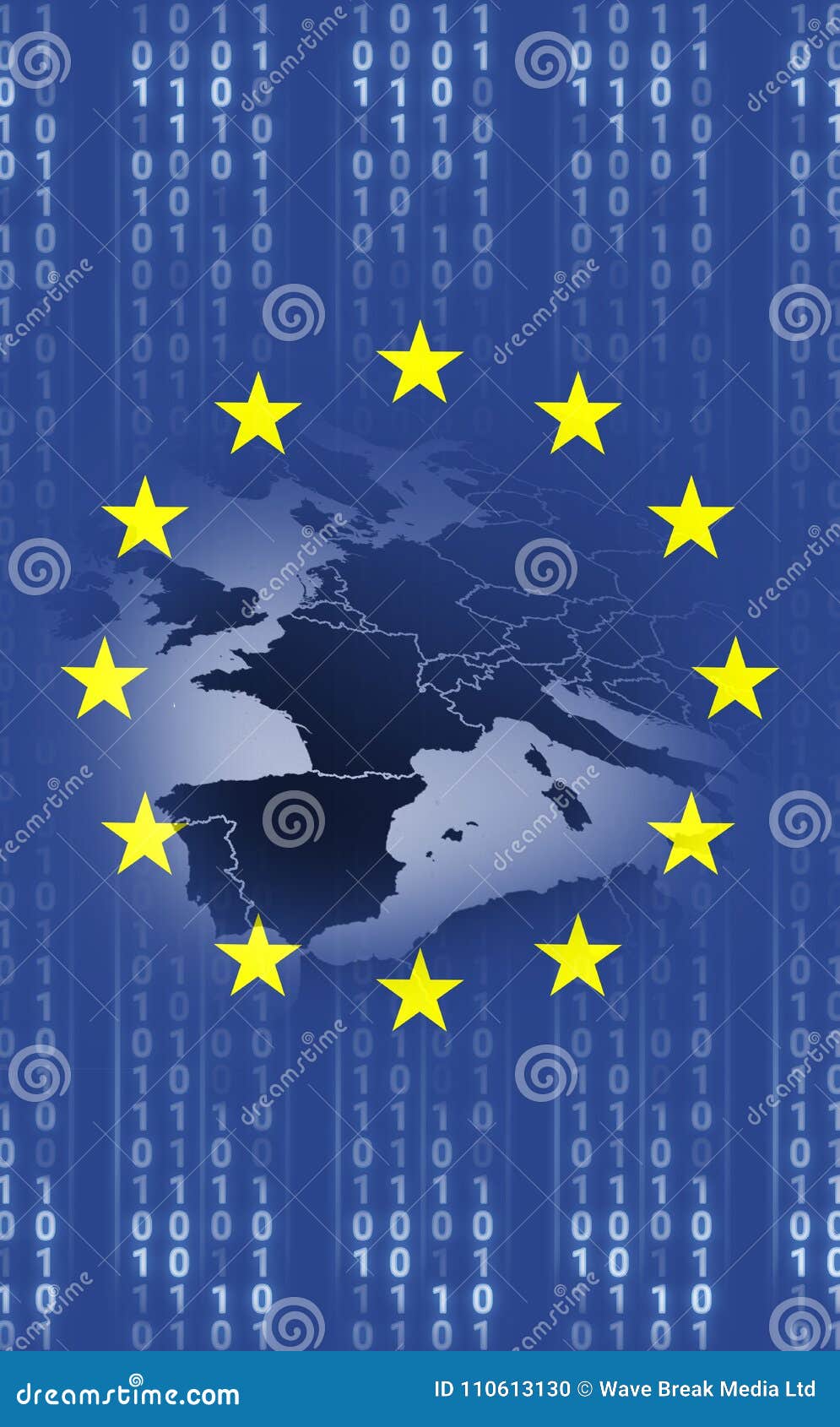 European Union Flag with Binary Codes Stock Illustration - Illustration ...
