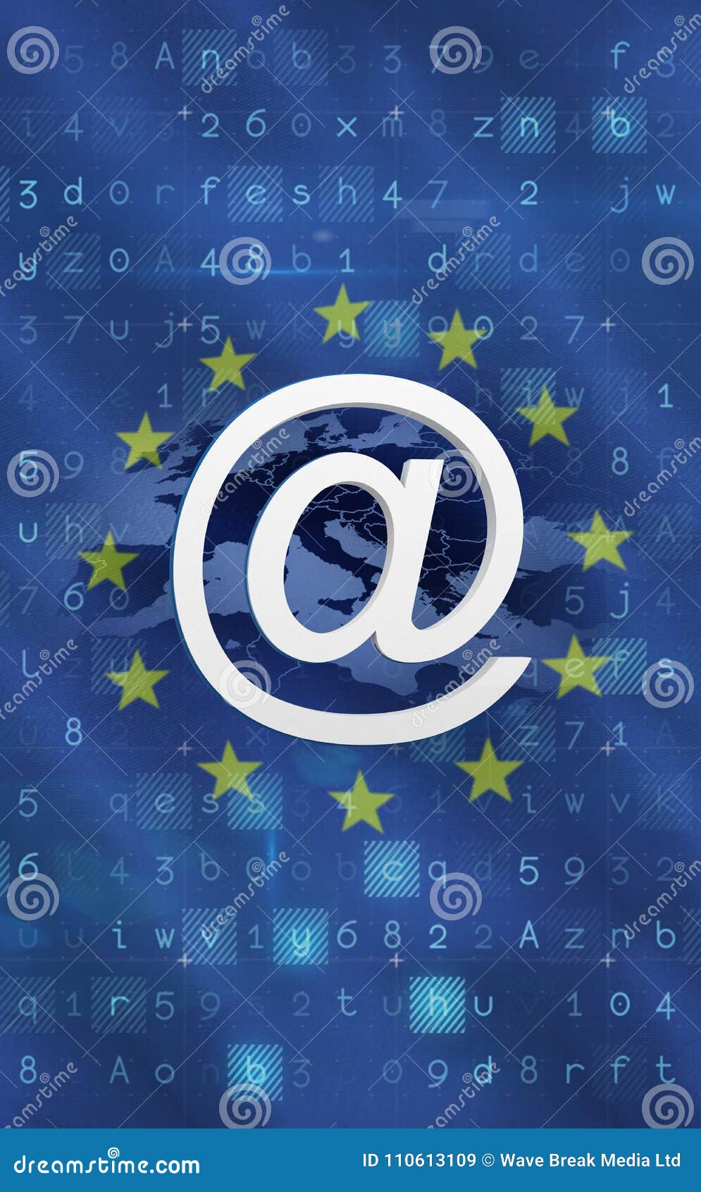 European Union Flag with Binary Codes and @ Sign Stock Illustration ...