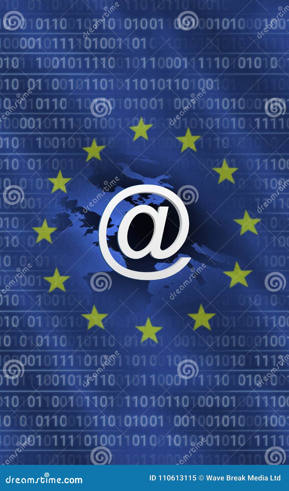 European Union Flag with Binary Codes and @ Sign Stock Illustration ...