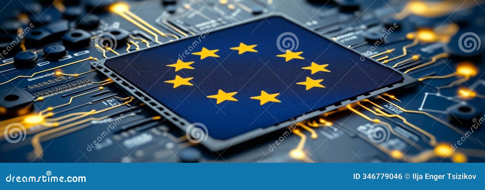 European Union Flag on a Circuit Board Symbolizing Technology ...