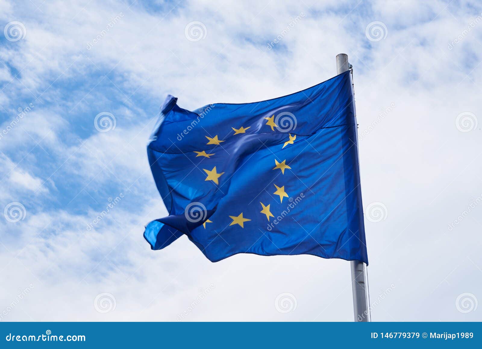 European Union Flag with Sky in the Background Horizontal Stock Image ...