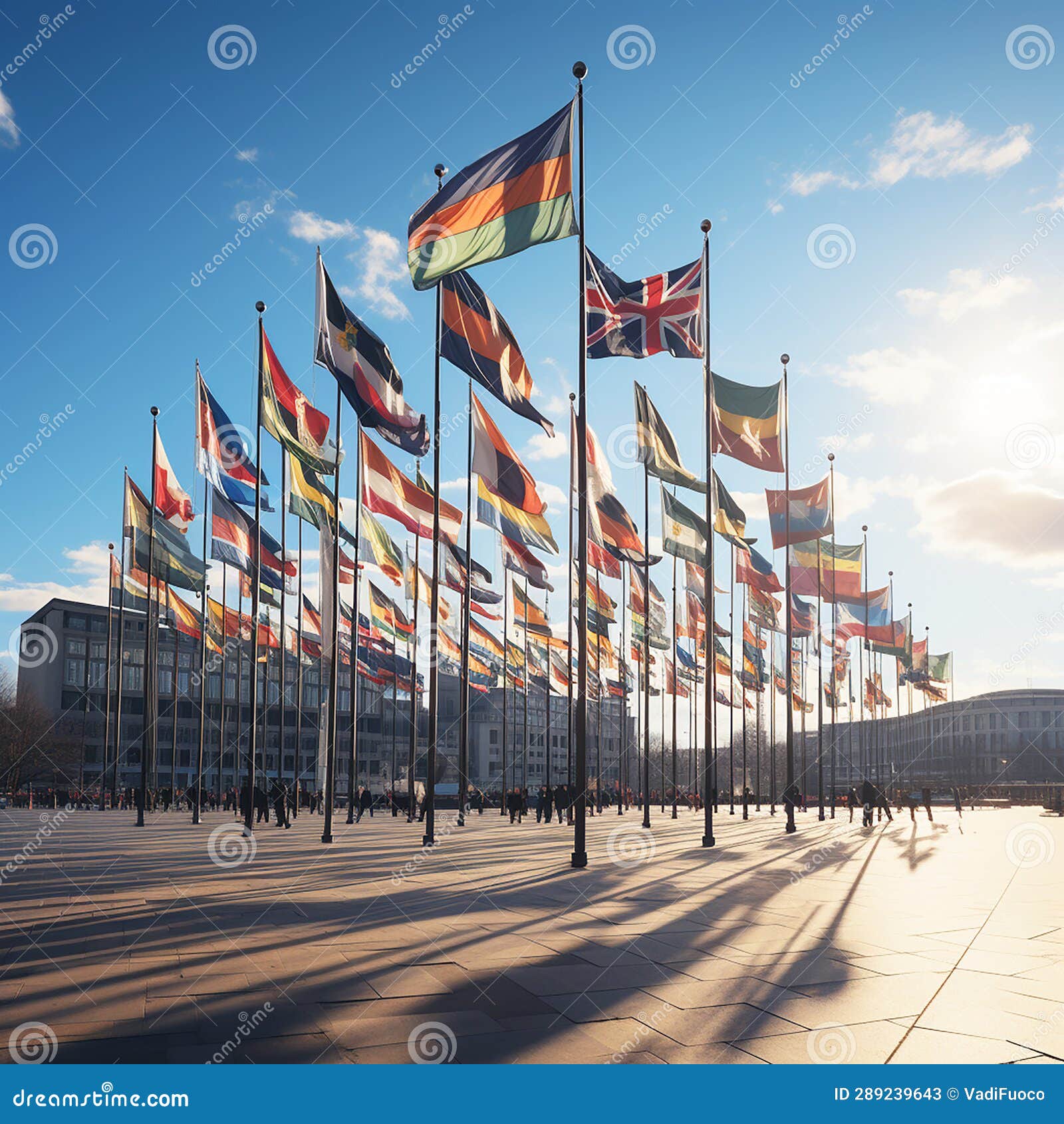 European Union Flags on the Flagpole in the Square Stock Illustration ...