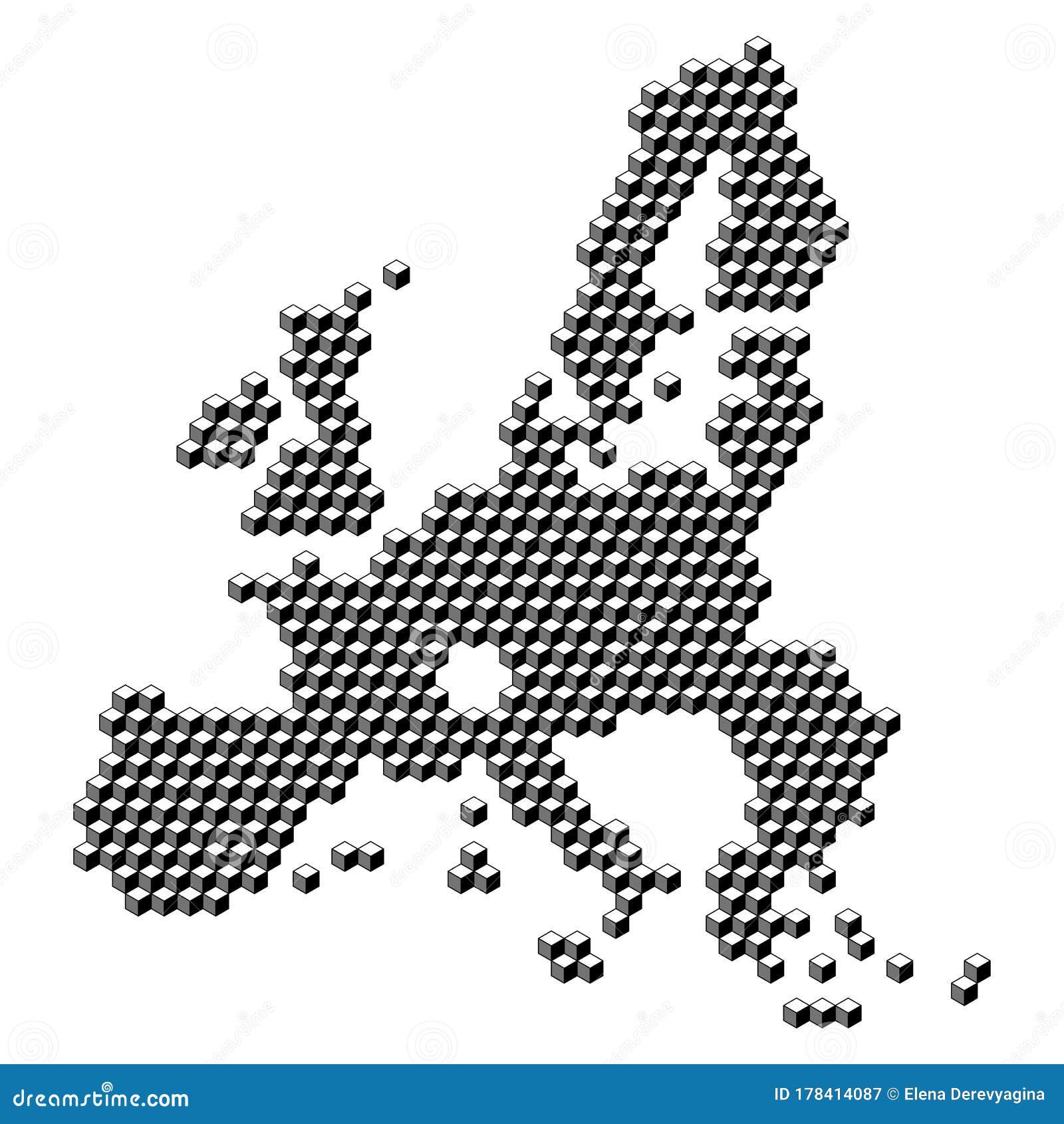 European Union Map from 3D Black Cubes Isometric Abstract Concept ...