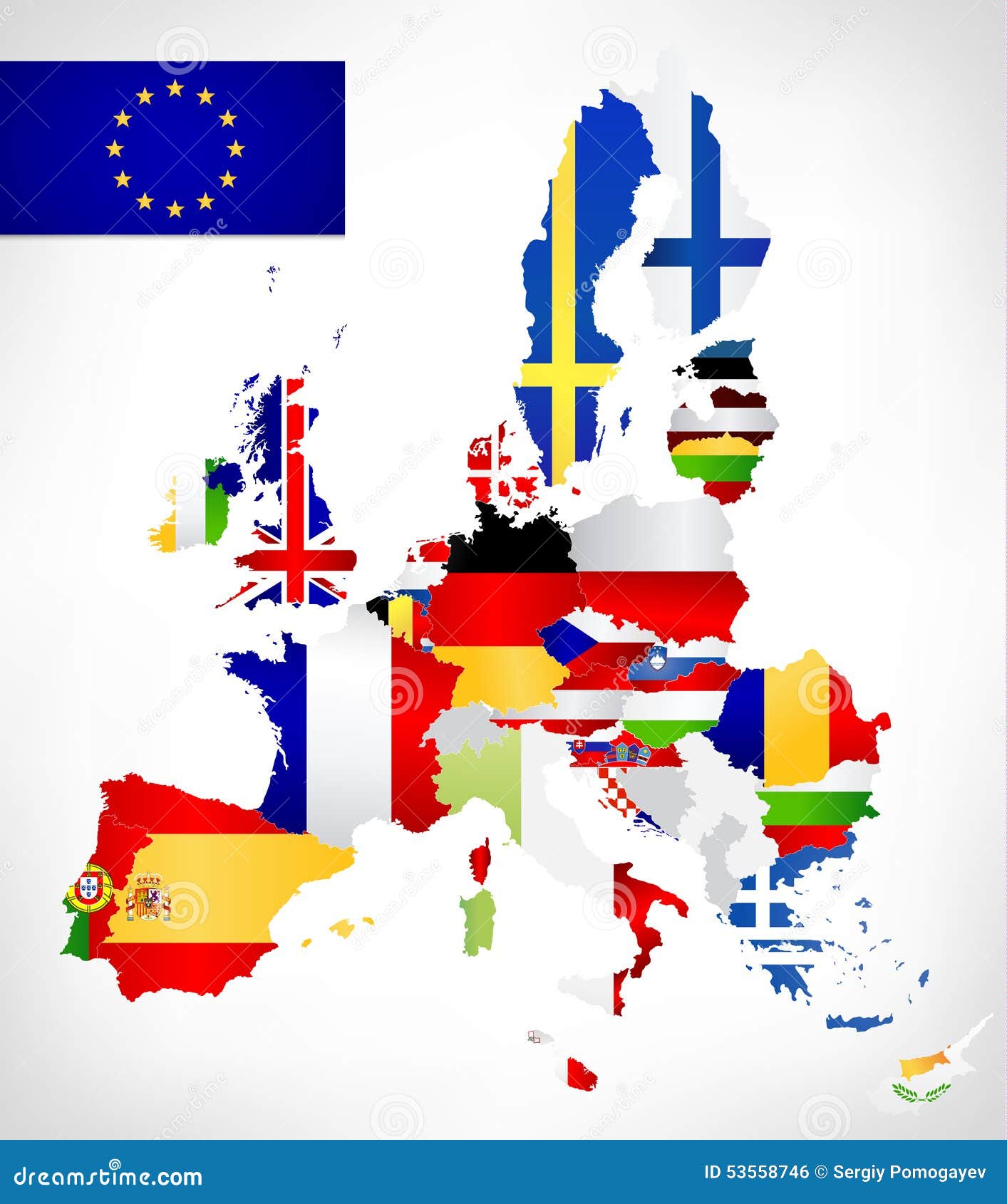 European Union Map with Flags Stock Vector - Illustration of malta ...