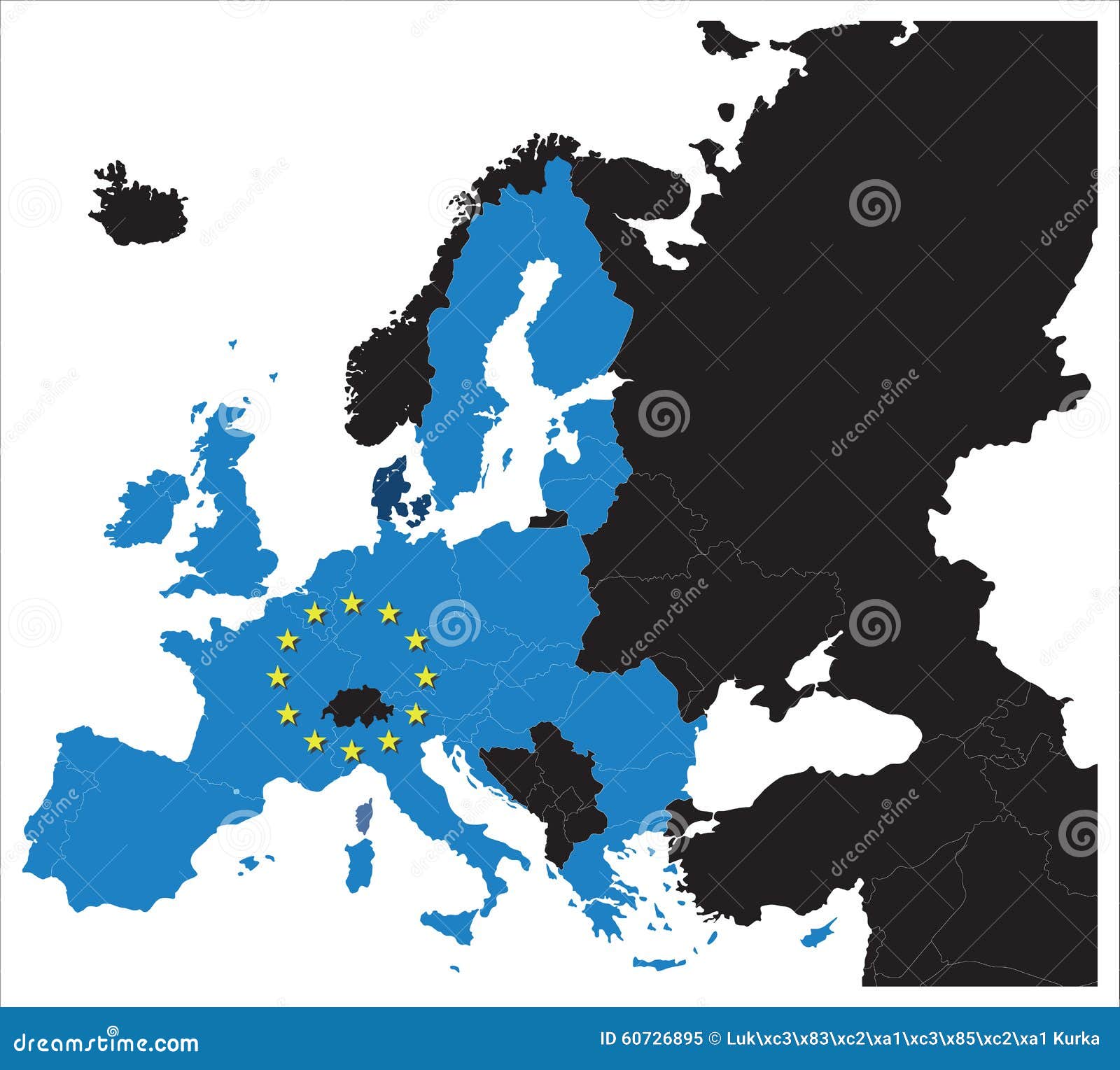 European Union Map with Stars Stock Illustration - Illustration of ...