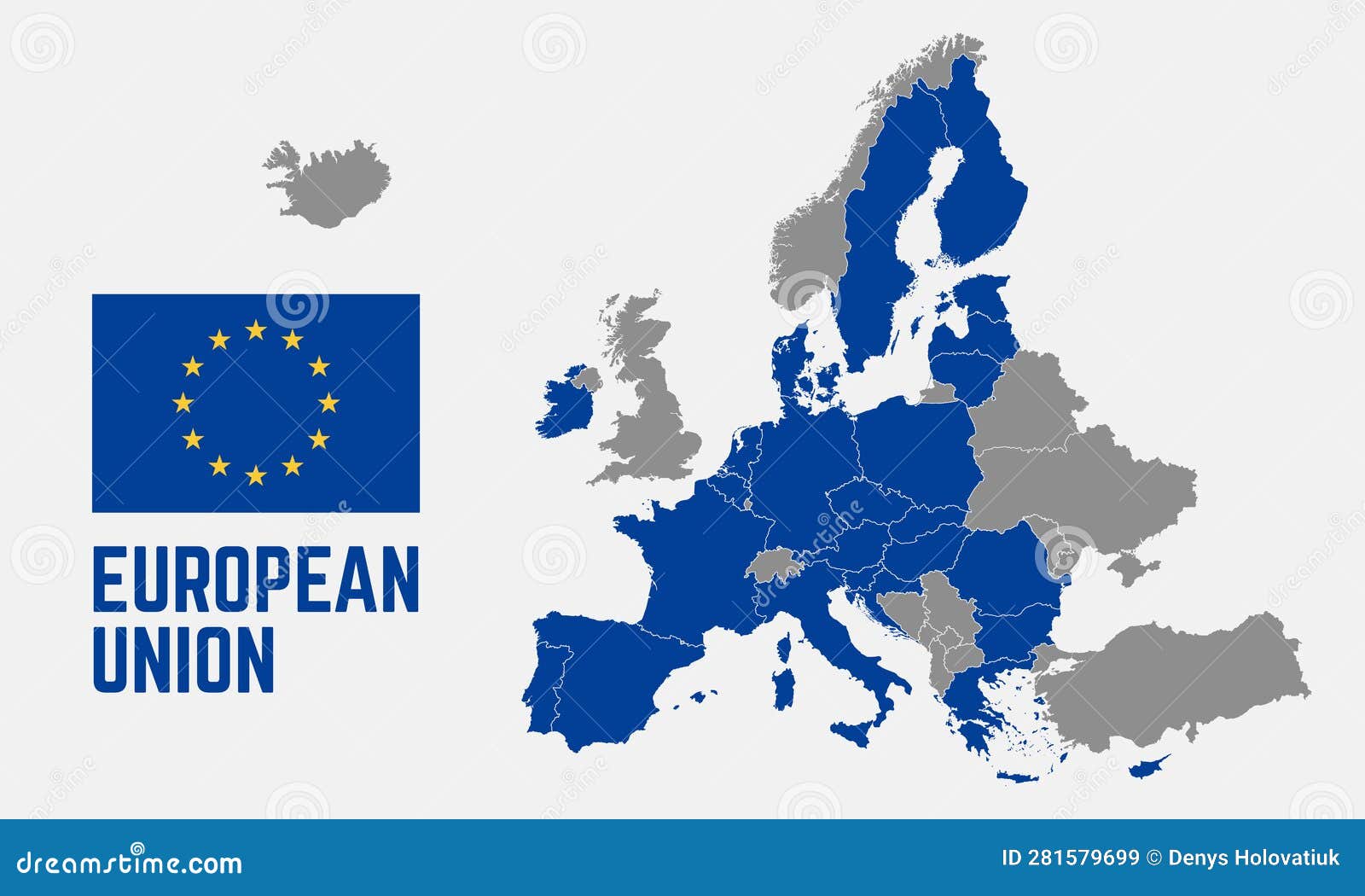 European Union Political Map. EU Map with Separated Countries Stock ...
